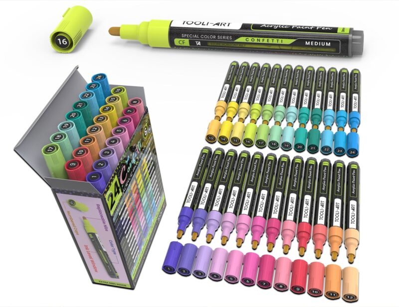 Schatmakertjes Stenen Per Post - TOOLI-ART Acrylverfstiften 24 Confetti ...